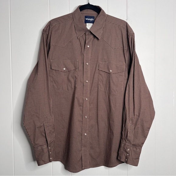 Wrangler | Shirts | Wrangler Mens Tan And Brown Gingham Checkered ...